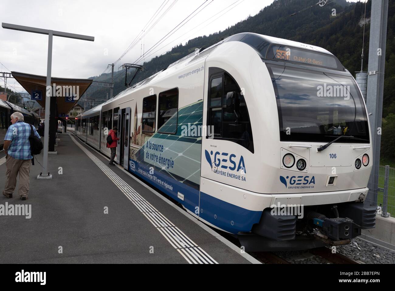 Swiss Train station Chateau de Oex to Bulle, Gruyère in the canton of ...
