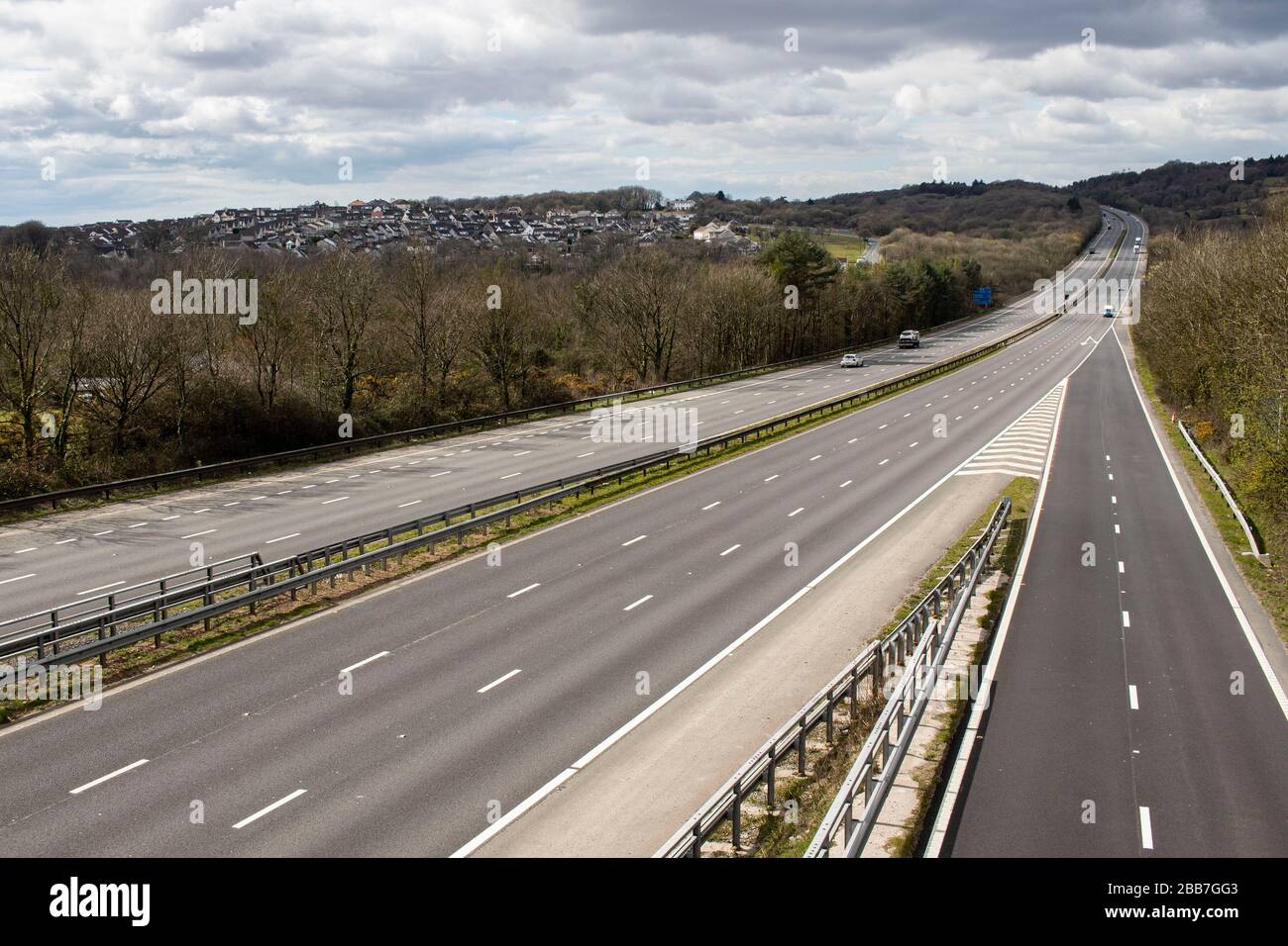 A quiet view of the M4 Motorway during the COVID19 outbreak in Sarn ...