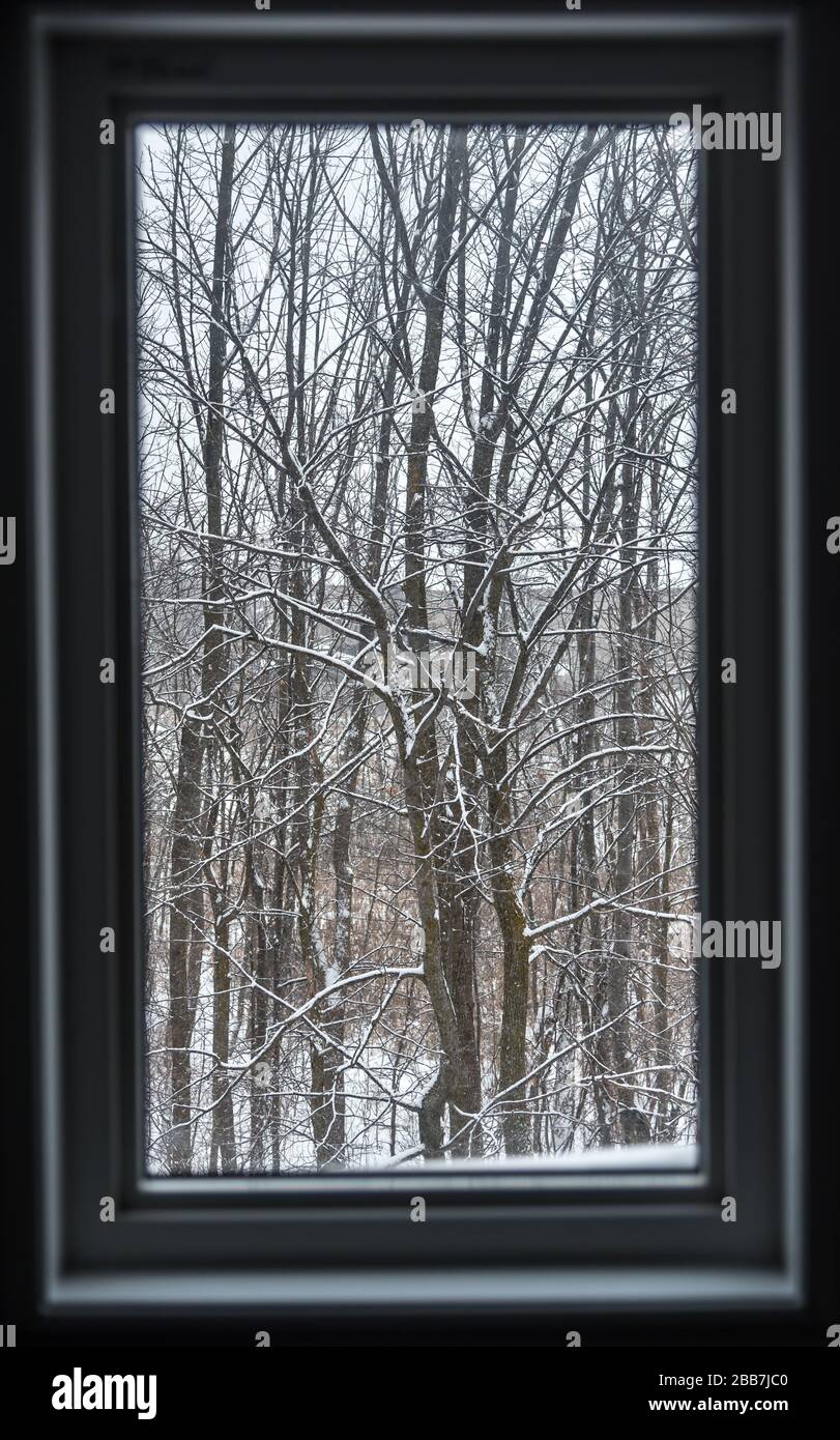 view through the window in dark frame Stock Photo - Alamy