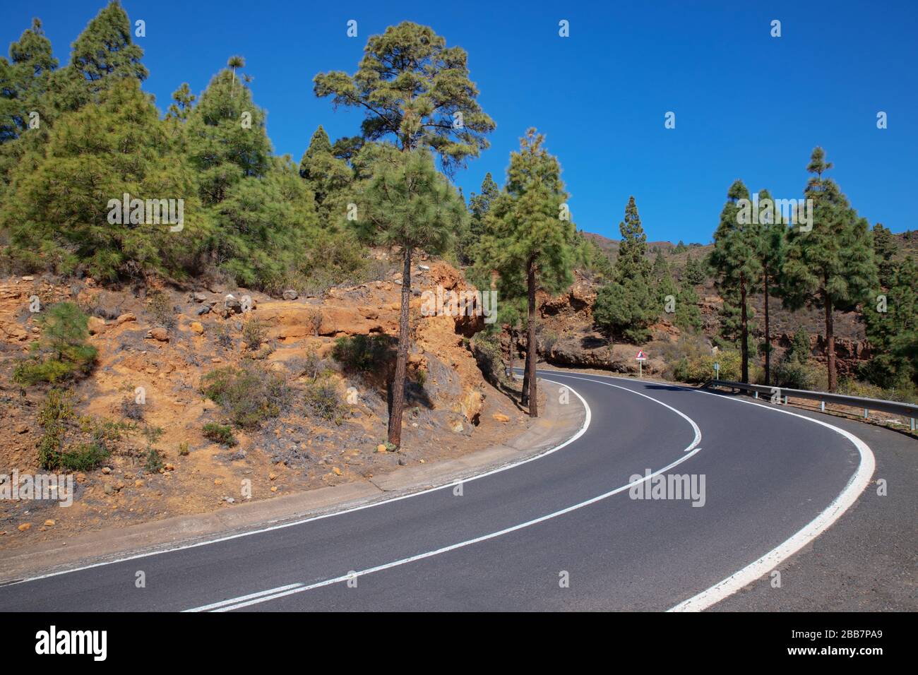 Empty road that connects Guimar valley with Teide National Park, known ...