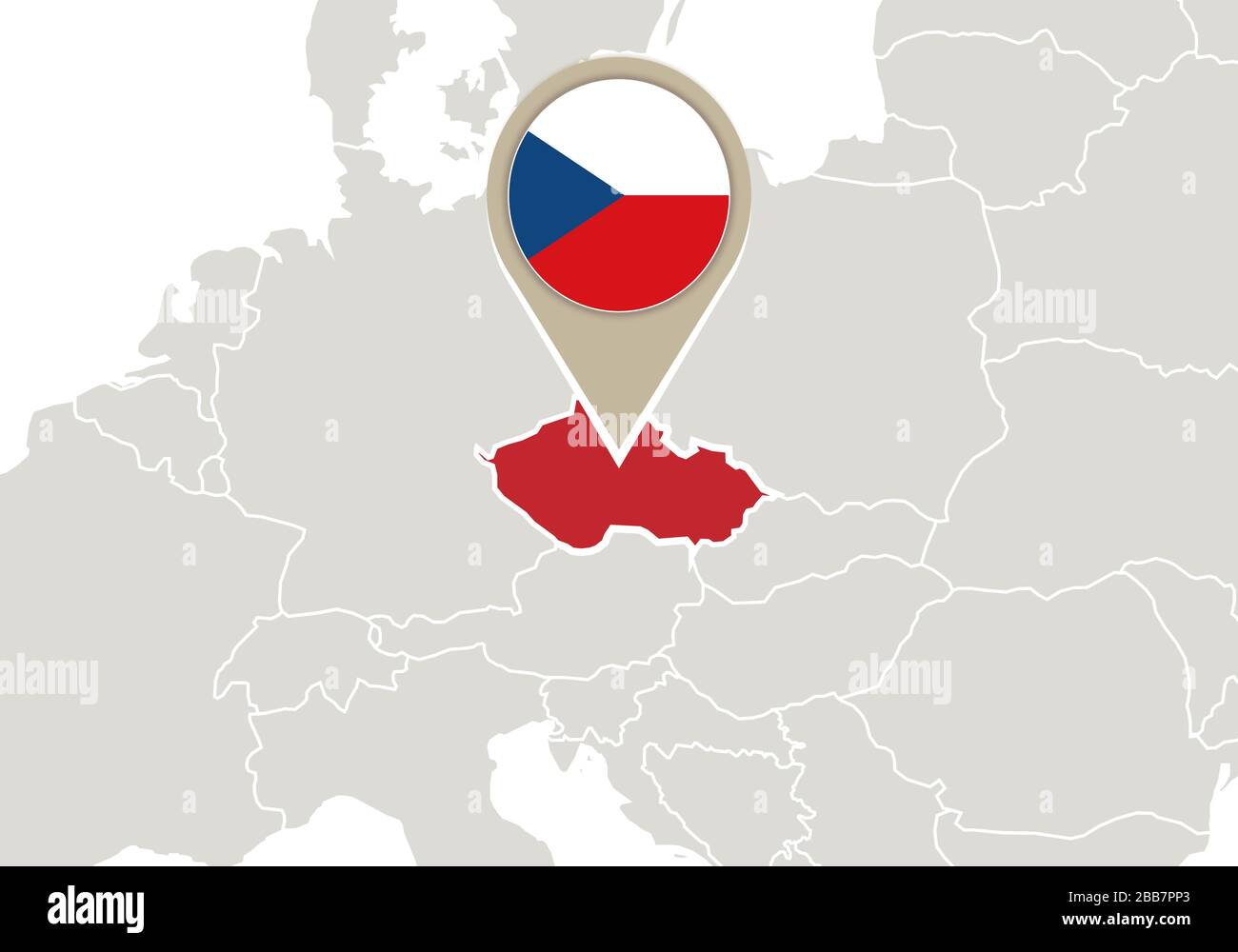 Europe with highlighted Czech Republic map and flag Stock Vector Image ...