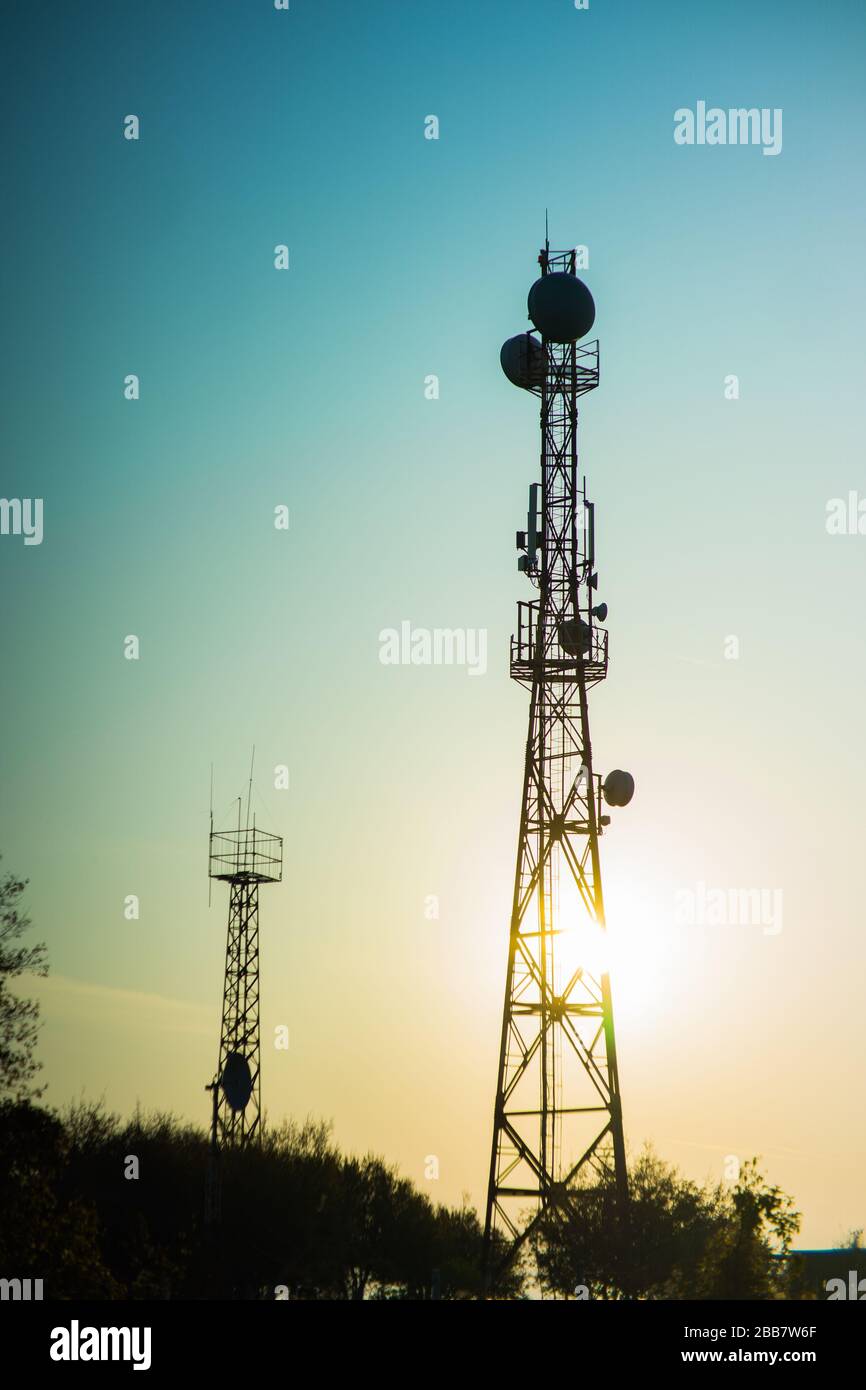 5G radio transmitting tower with antennas for coverage Stock Photo - Alamy