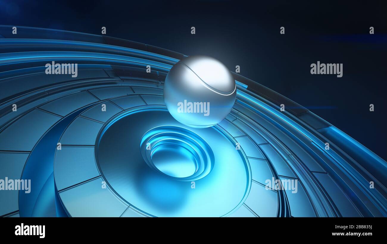 Round-shaped platform projecting 3D model of silver tennis ball in air ...