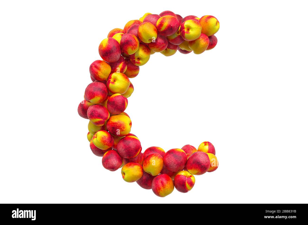 Letter C from nectarines or peaches, 3D rendering isolated on white ...