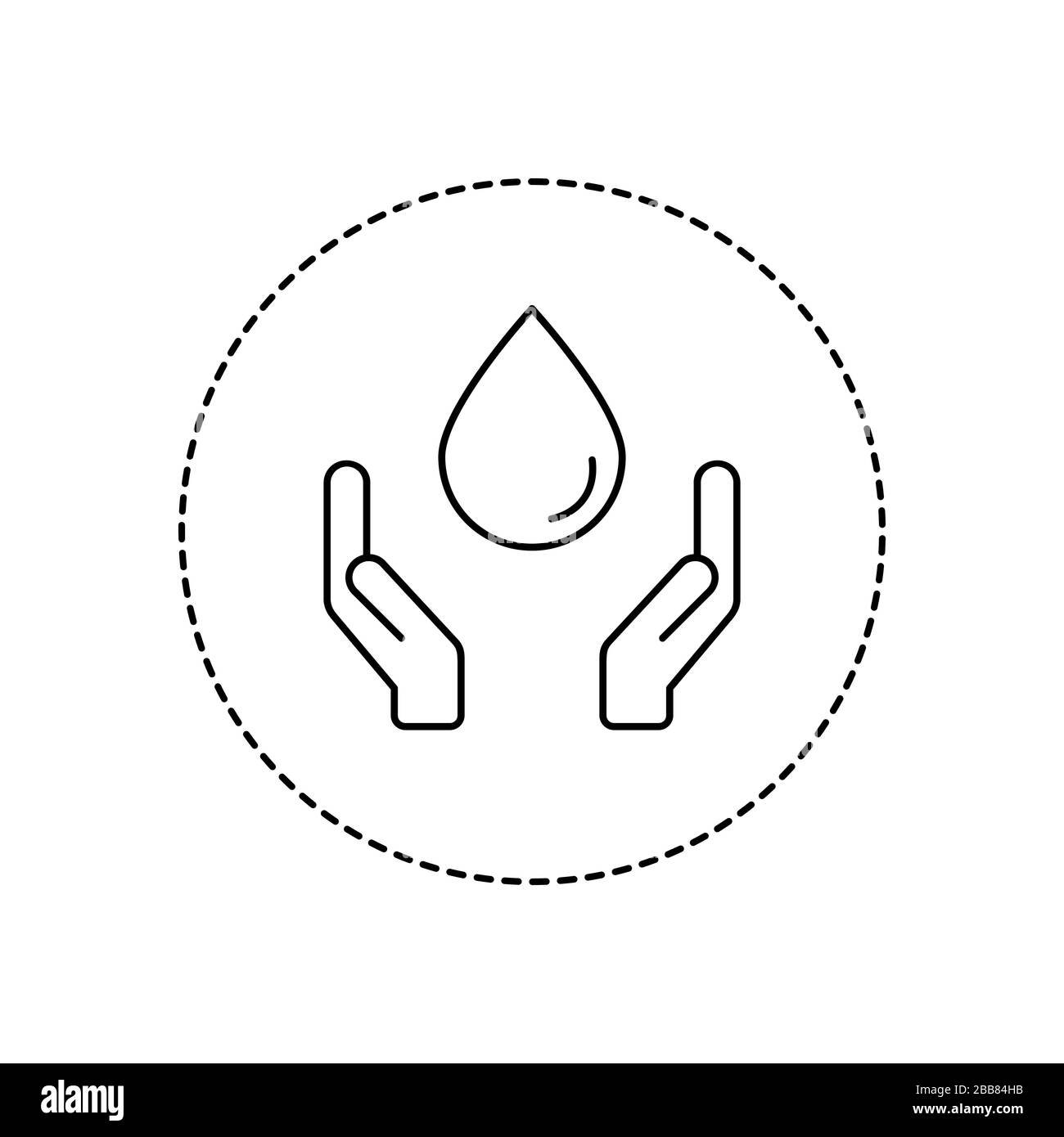 Hands holding a drop line icon in a circle. Donate blood symbol. Save ...