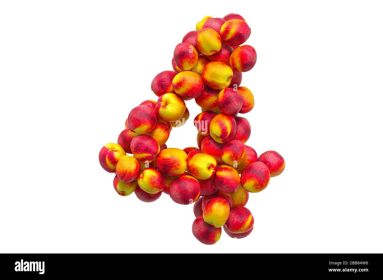 Number 4 from nectarines or peaches, 3D rendering isolated on white ...