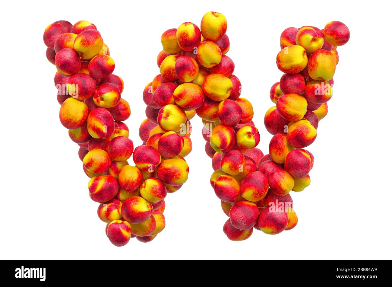 Letter W from nectarines or peaches, 3D rendering isolated on white ...