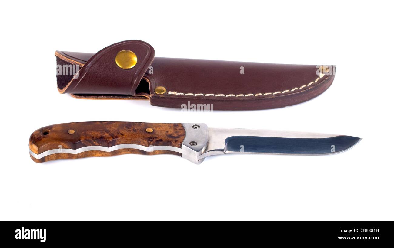 Beautiful hunting knife and sheath isolated on white background Stock ...