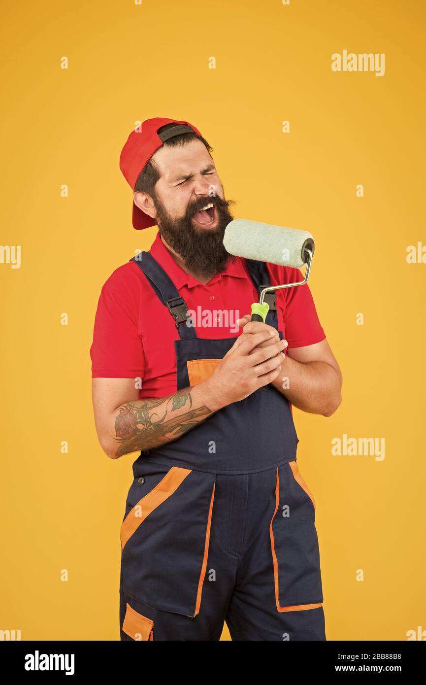 Construction. engineer designer ready to paint wall. repair concept ...