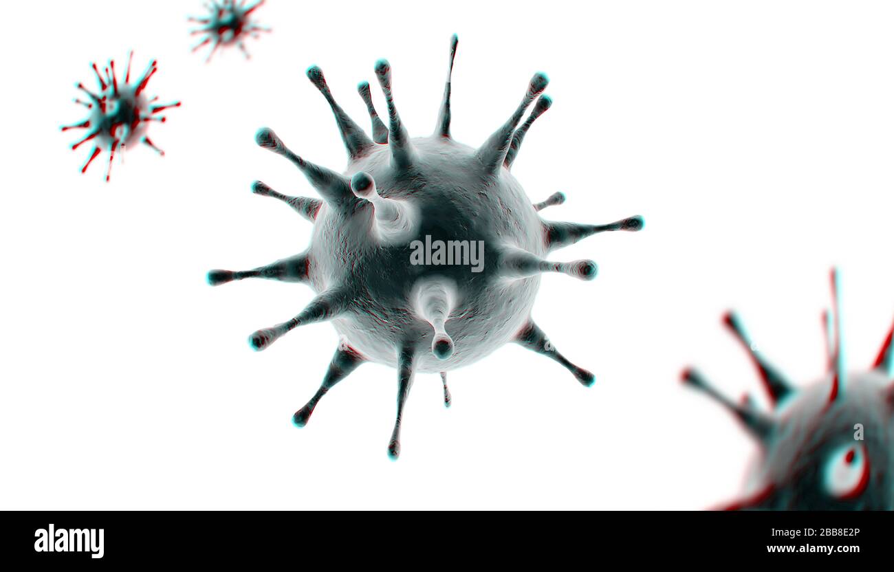 Microscopic view of influenza virus cells. 3D medical illustration ...