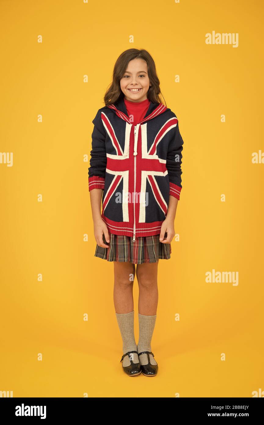 Culture and customs. Small girl school uniform. English student ...