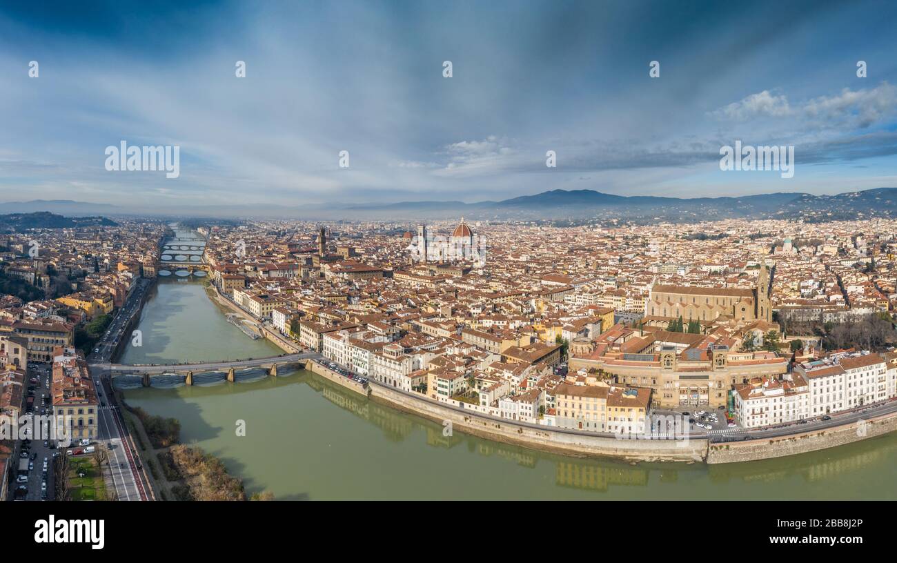 Aerial panorama of Florence at sunrise, Firenze, Tuscany, Italy ...