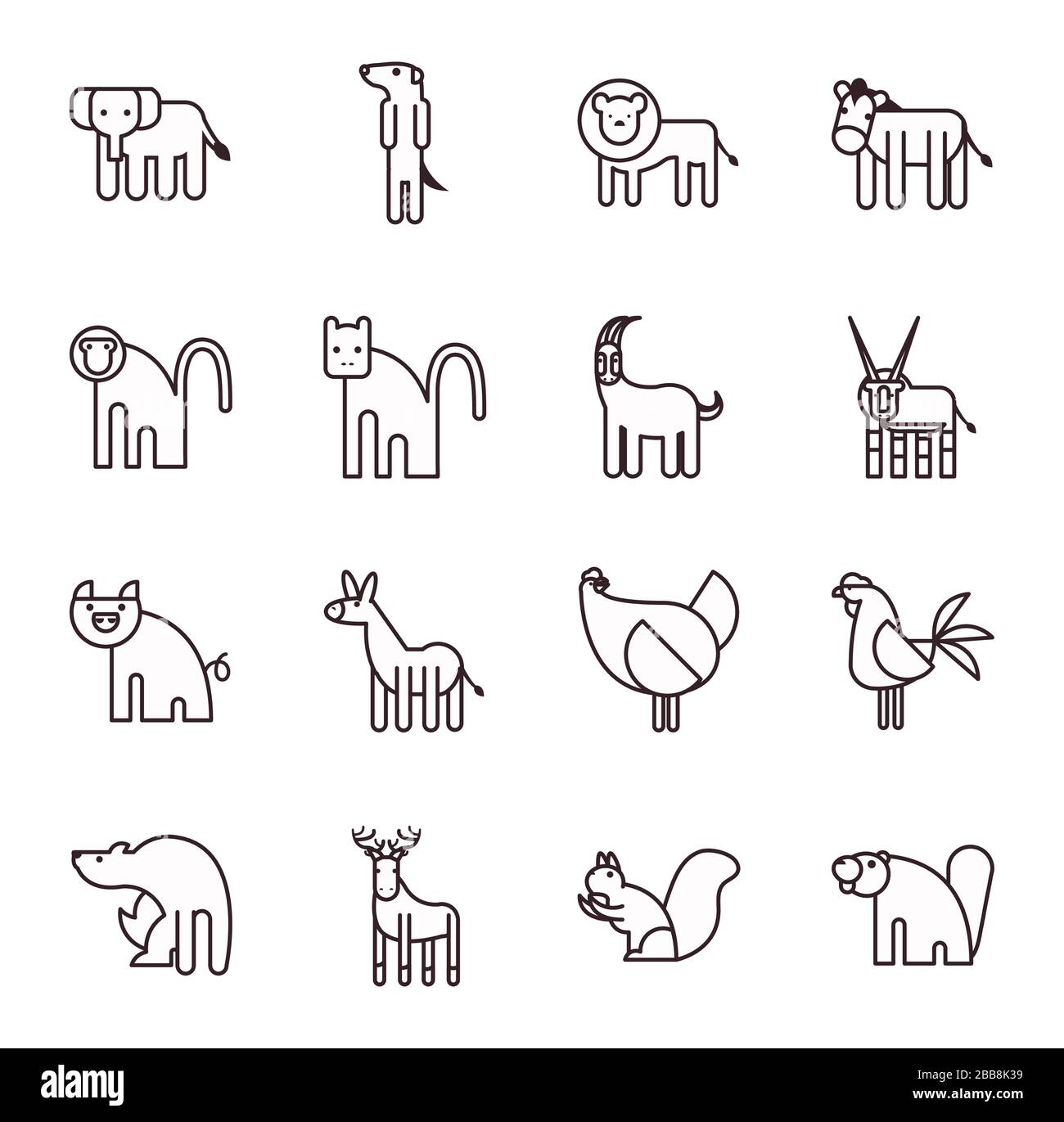 Cute animals cartoons line style icon set design, zoo life nature ...