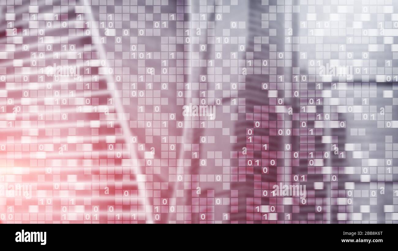 Digital code on blur city background. Abstract Binary code Stock Photo - Alamy