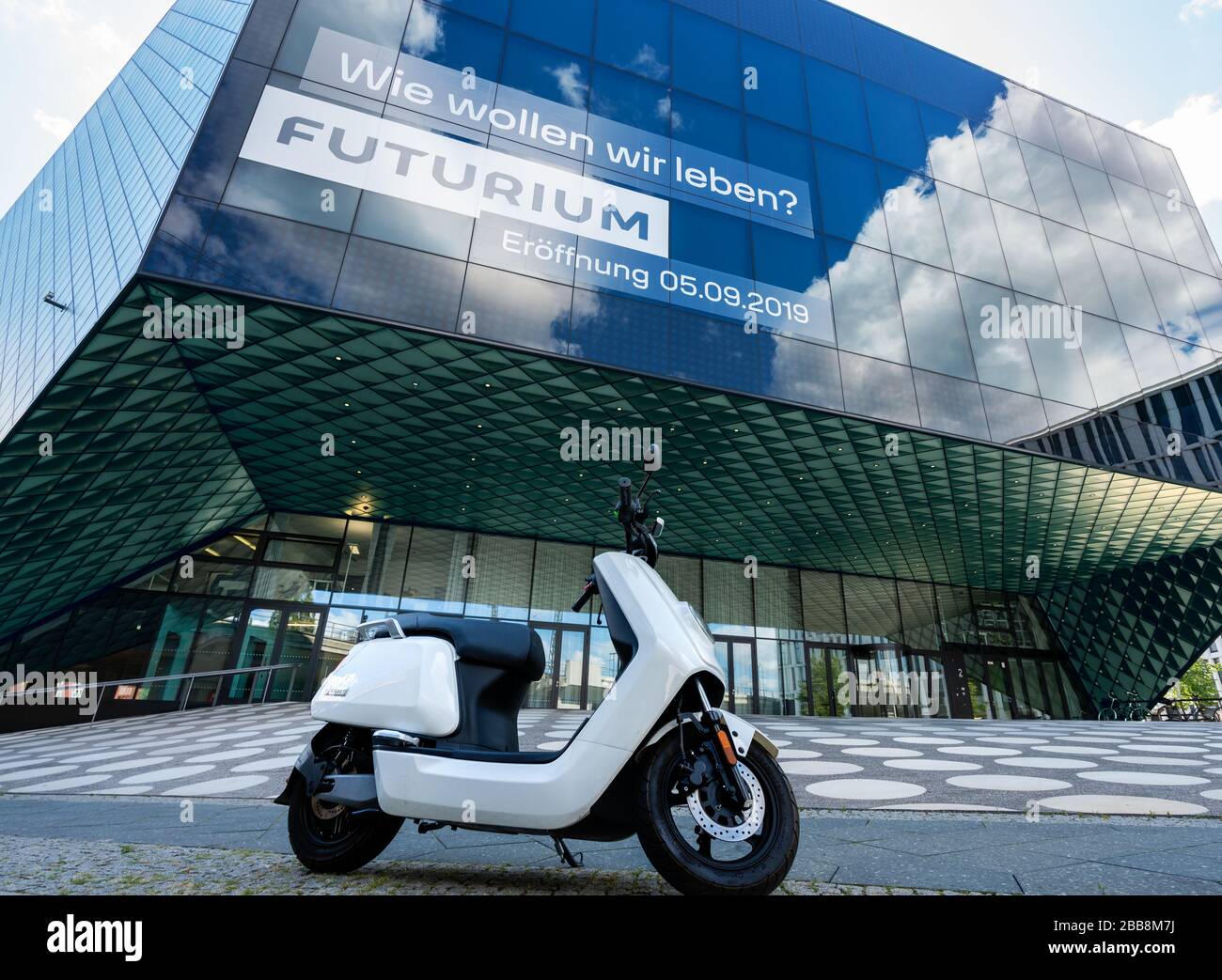 Berlin, Germany, the entrance and the side glass facade of the futurium ...