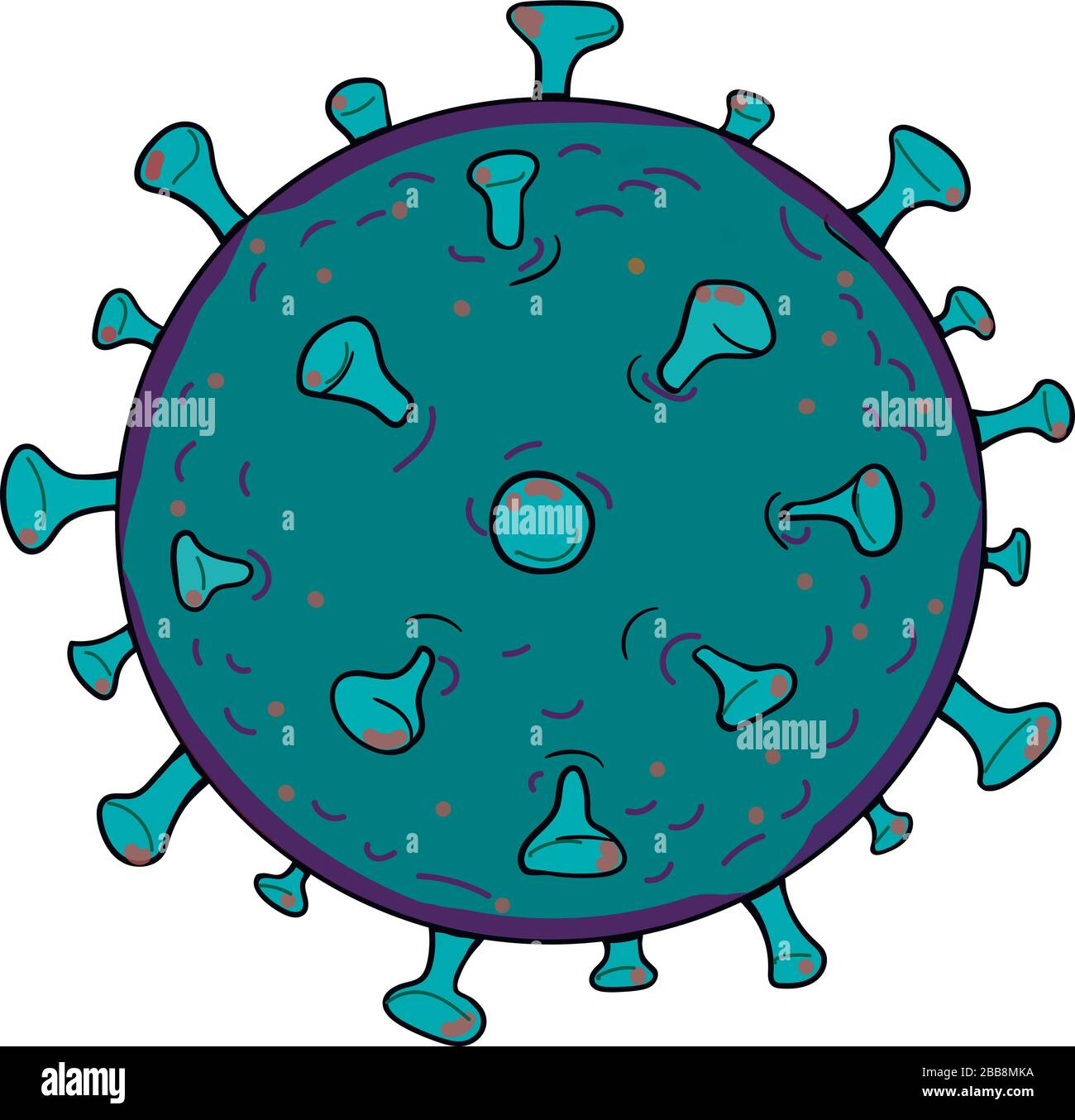 Vector drawing of outline human Coronavirus virion in black isolated on ...
