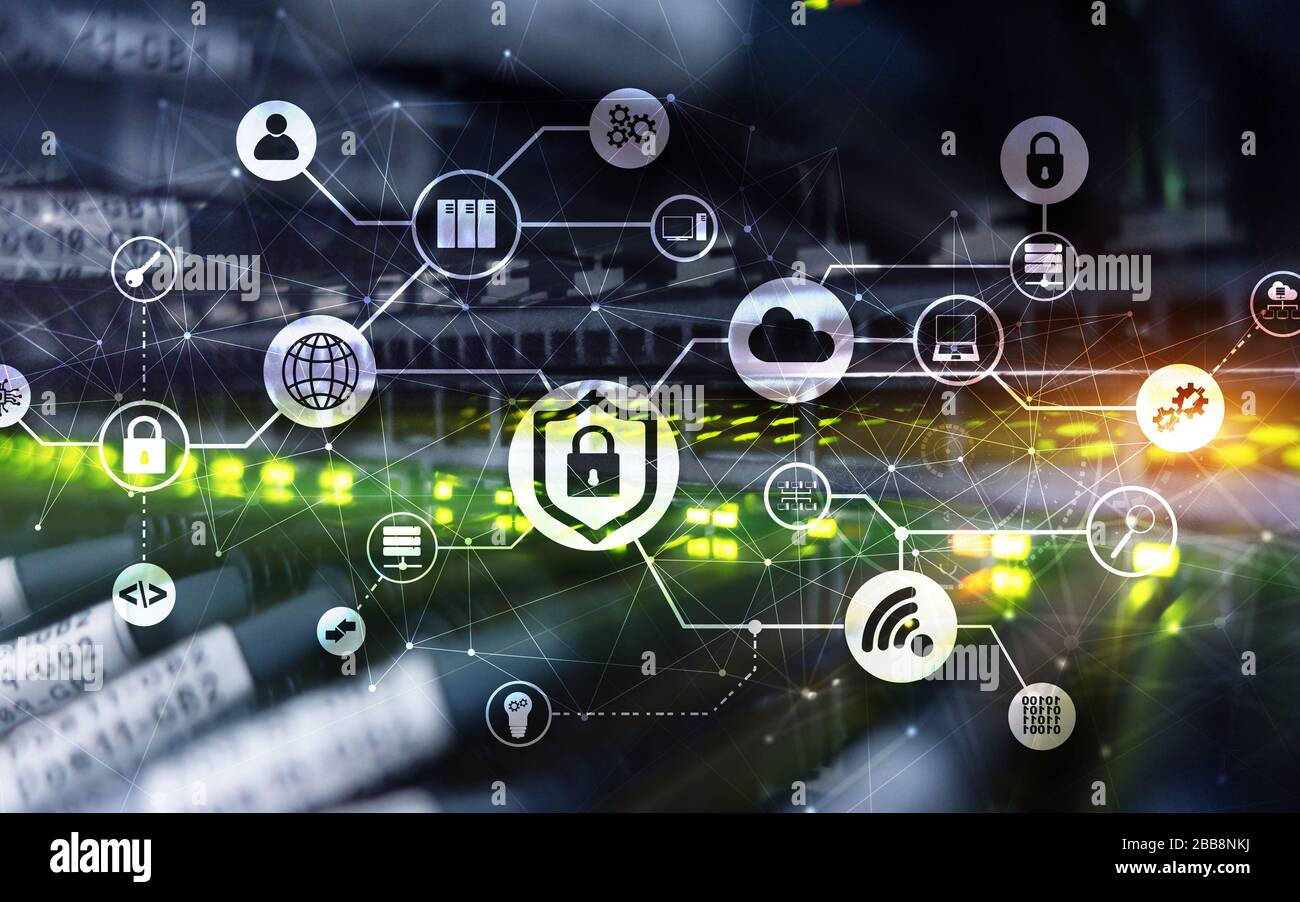 Data security concept. Icons: Closed Padlock, Wifi And cloud on digital ...