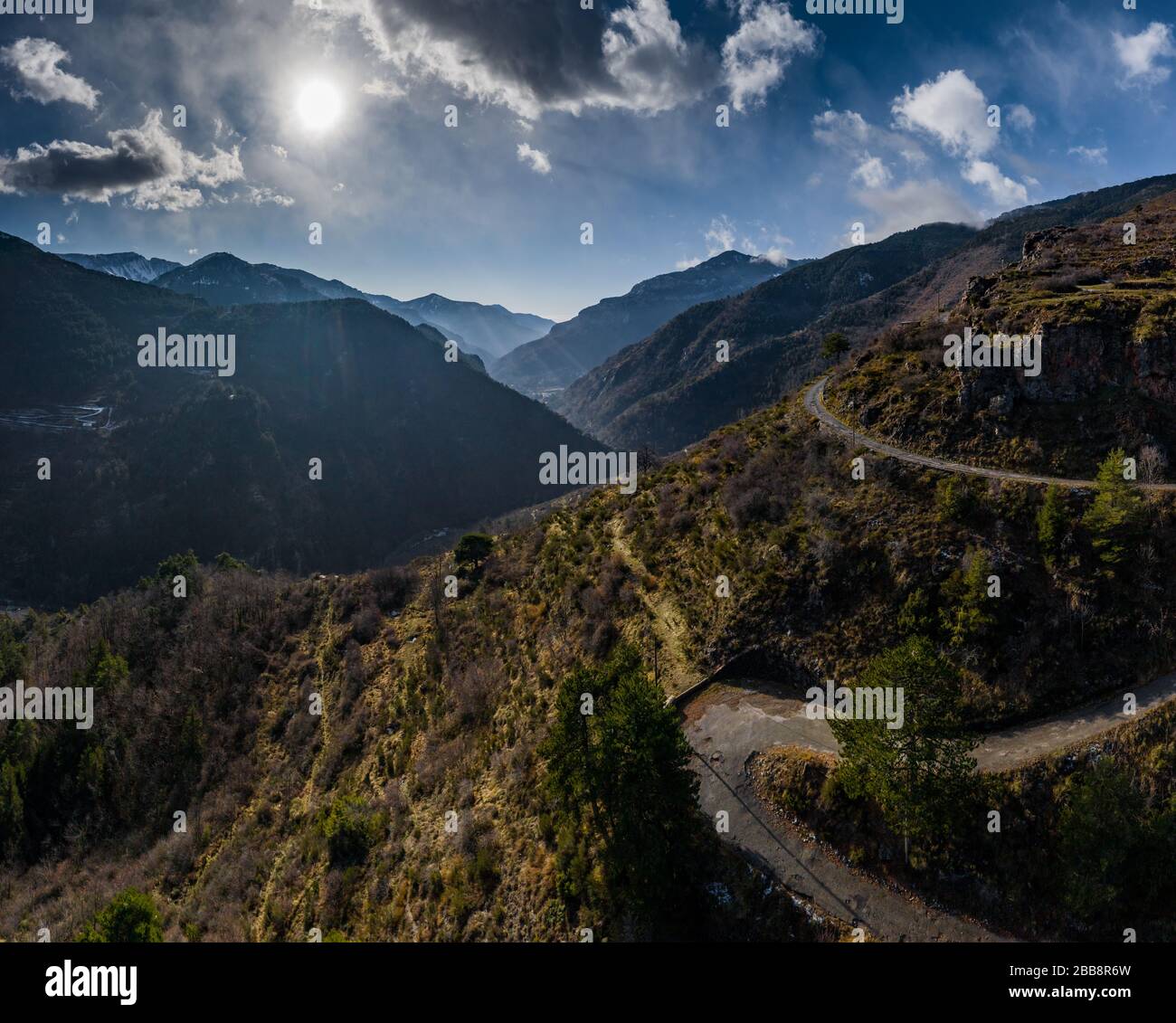 Aerial panoramic drone view of a scenic highway by the beautiful ...