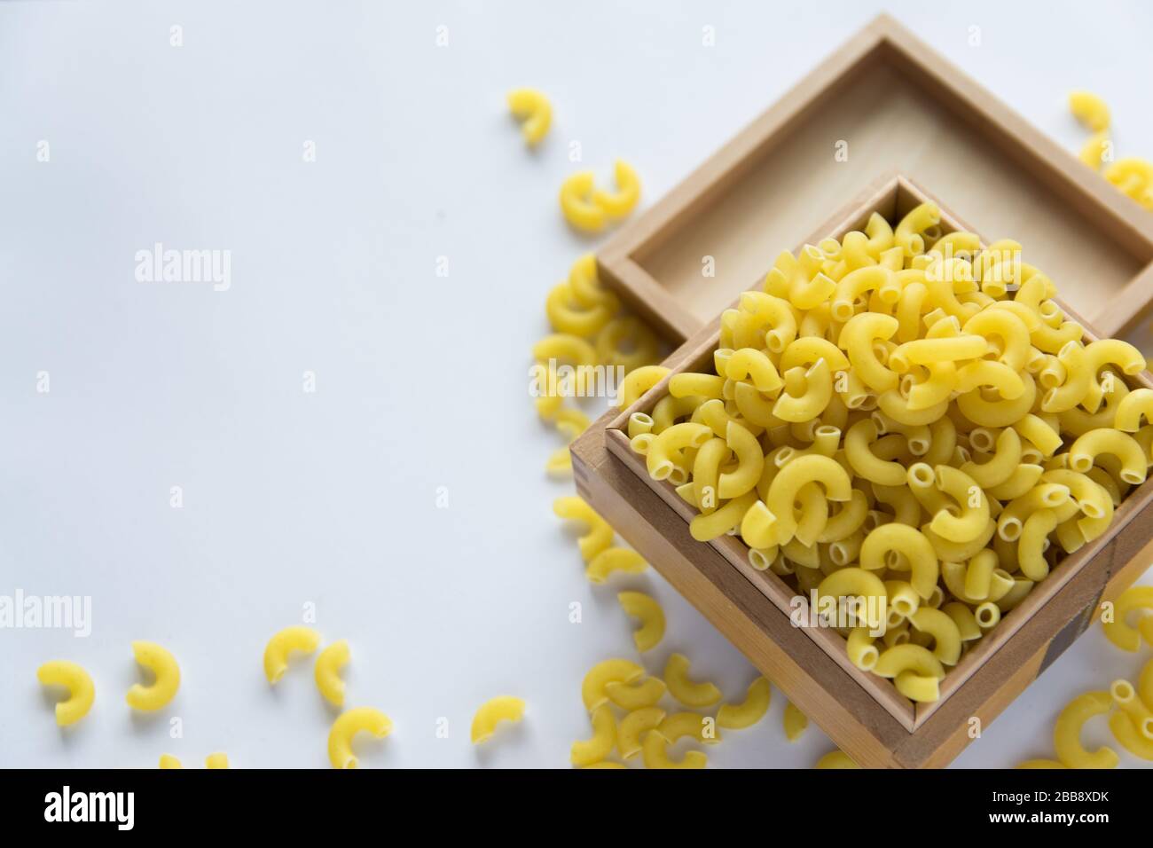 Italian food concept and menu design with copy space. Uncooked yellow ...