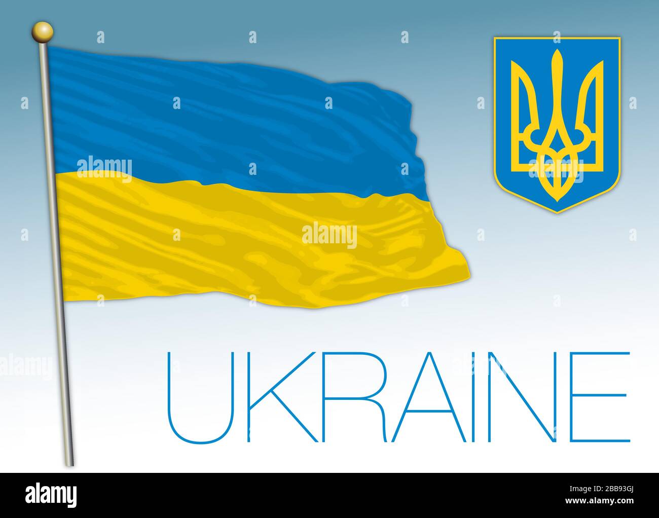 Ukraine official national flag and coat of arms, european country ...