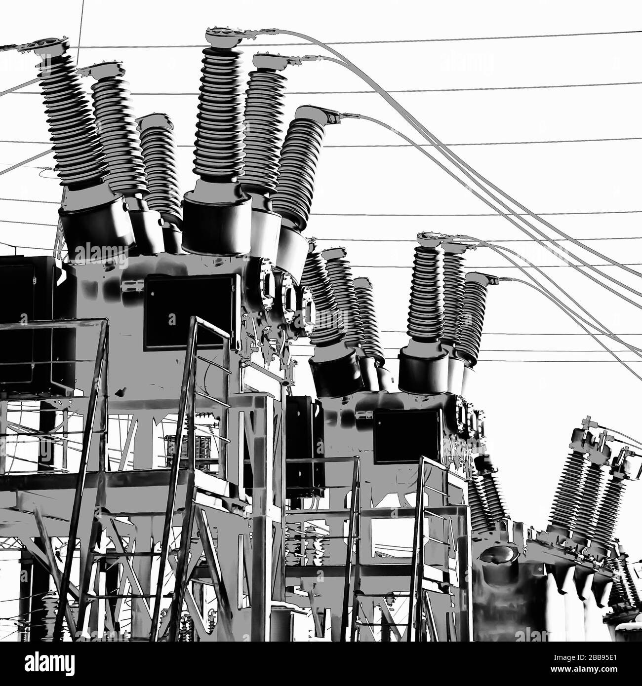 High voltage electric power. Structure power station in high contrast ...