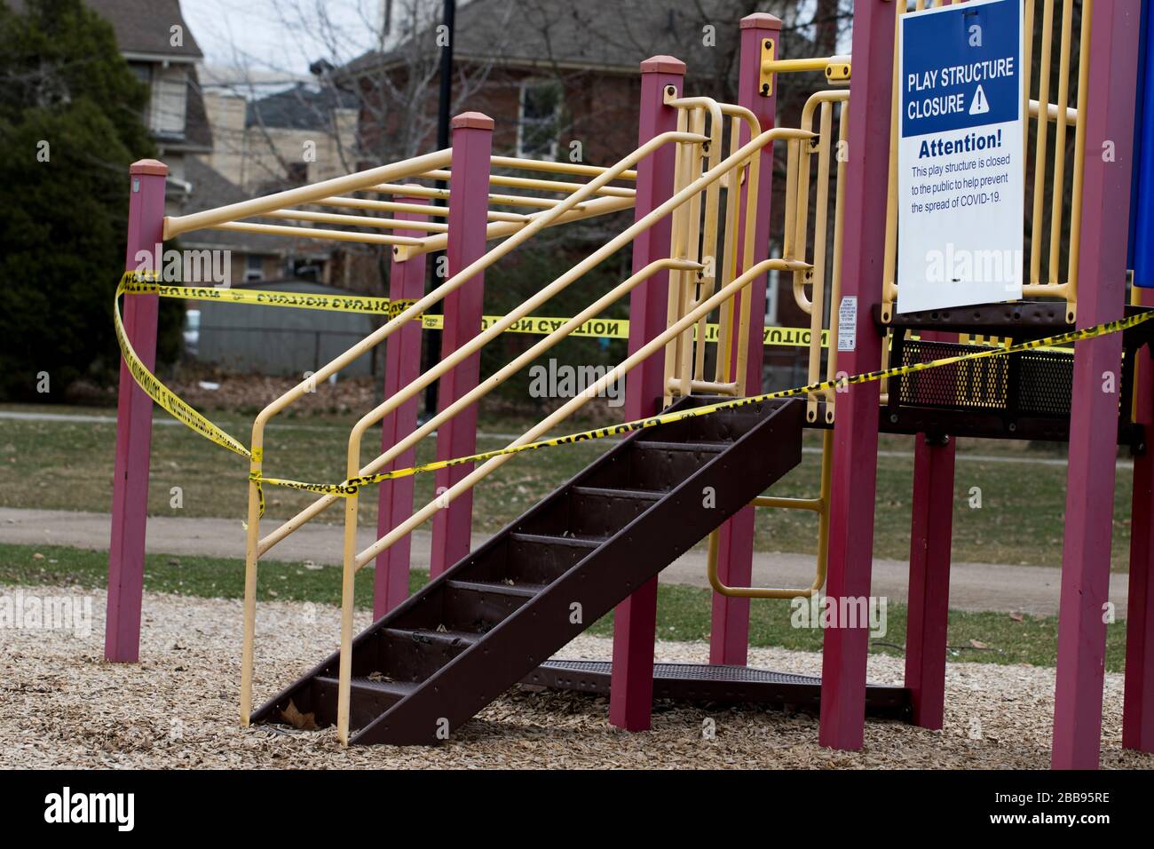 Public Health coronavirus park shut down. Kids playground empty and ...