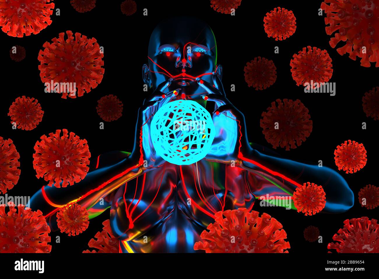 Woman healer prays against Coronavirus COVID-19 molecules flying around ...