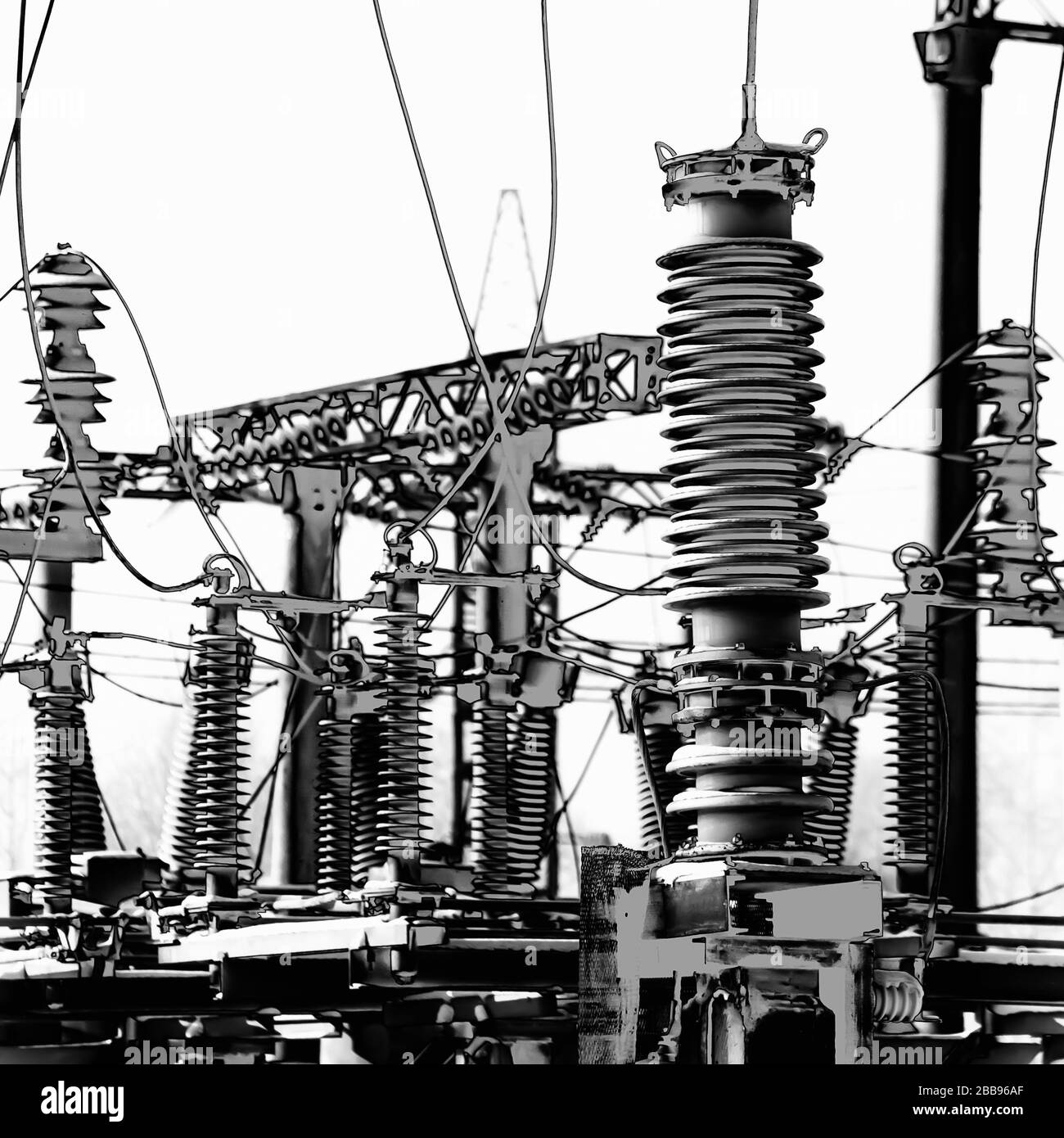High voltage electric power. Structure power station in high contrast ...