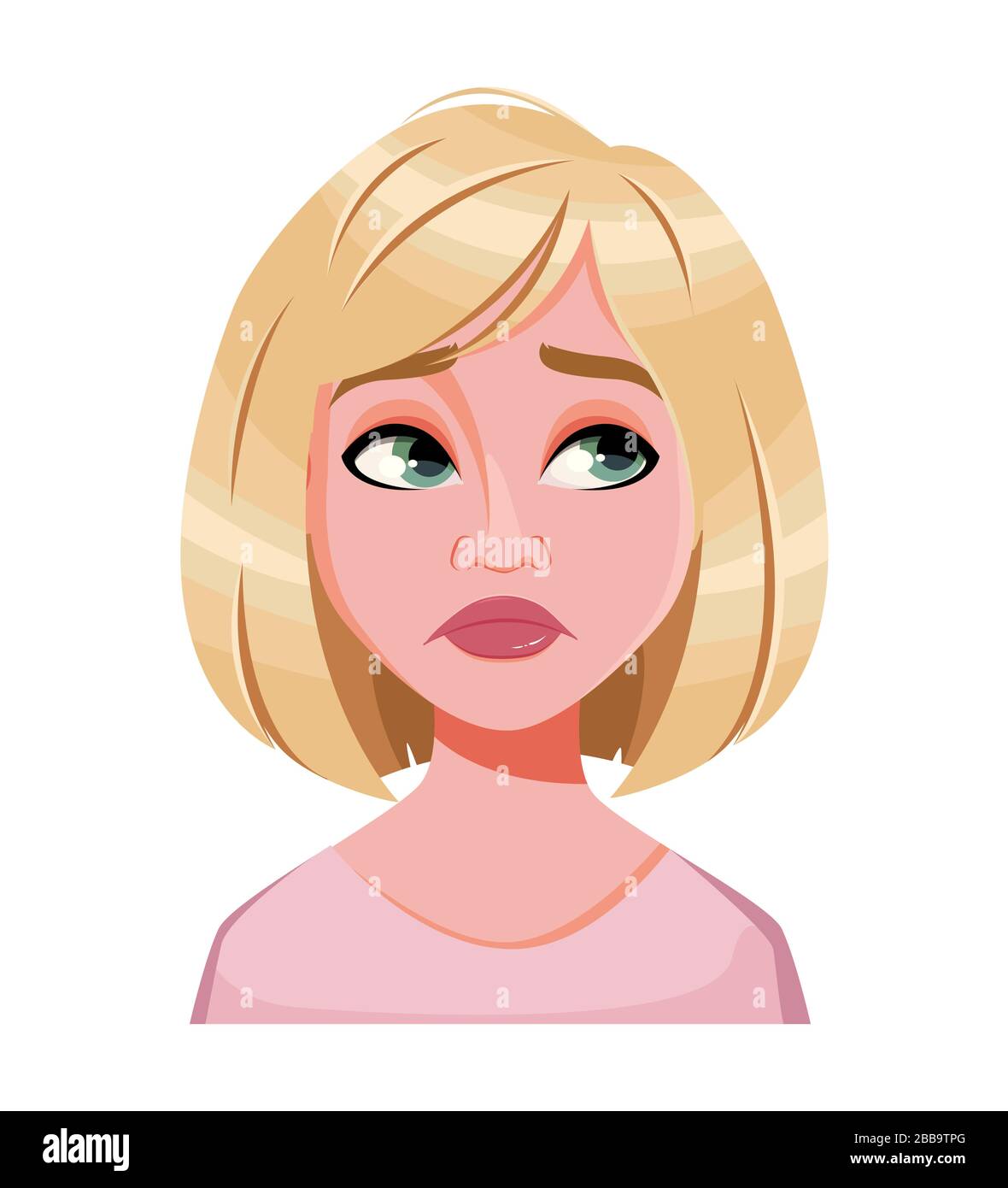 Face expression of beautiful blonde woman, disappointed. Female emotion ...