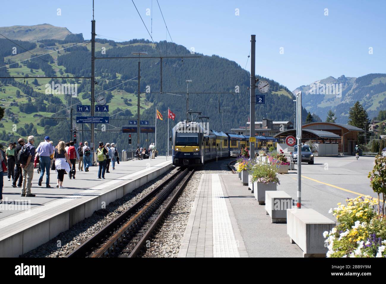 Swiss Train station Grindelwald foot of Mount Eiger, Switzerland ...