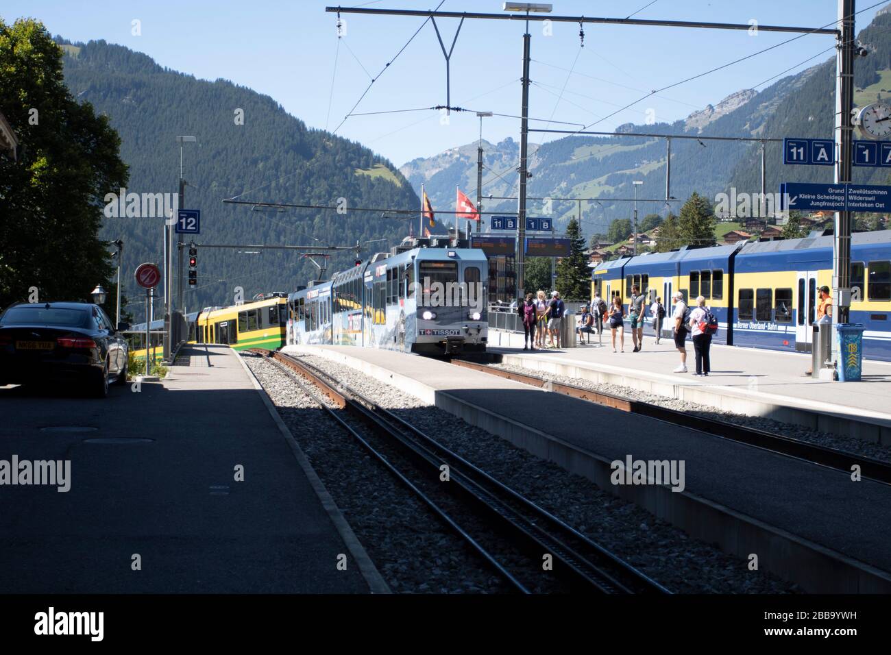 Swiss Train station Grindelwald foot of Mount Eiger, Switzerland ...