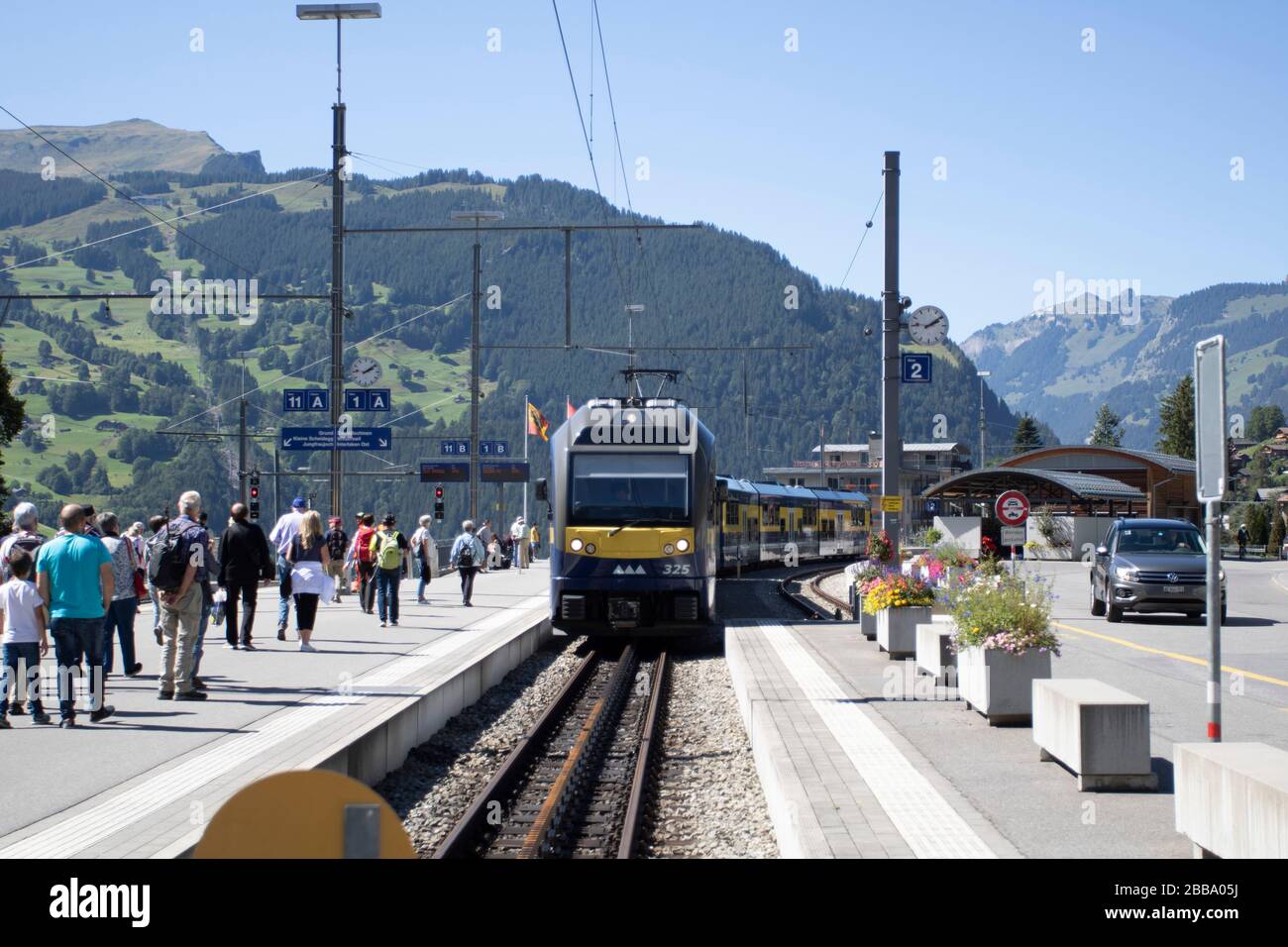 Swiss Train station Grindelwald foot of Mount Eiger, Switzerland ...