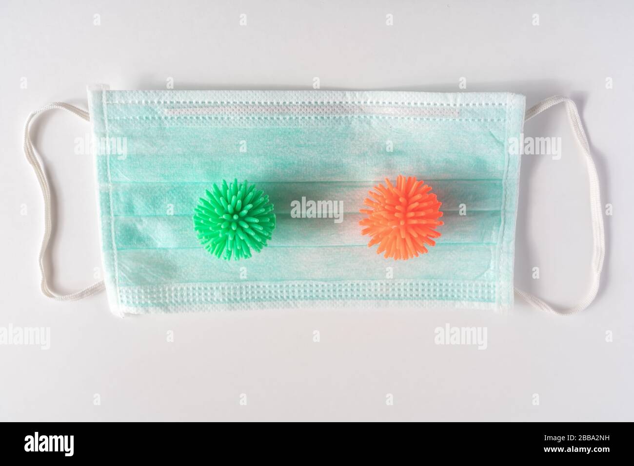 Coronavirus covid 19 bacteria molecules on a respiratory mask, to ...