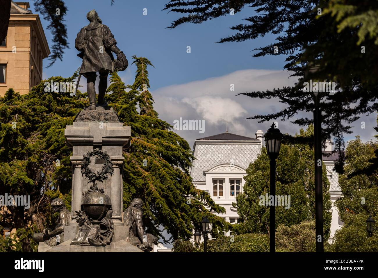 Chile, Punta Arenas - Plaza Munoz Gamero, Monument to Hernando de ...