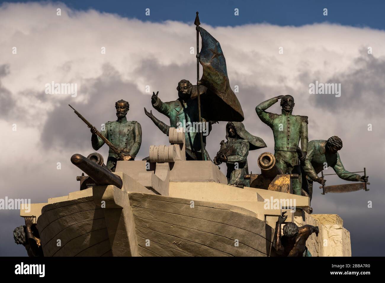 Chile, Punta Arenas - Goleta Ancud Schooner Monument and Fountain Stock ...