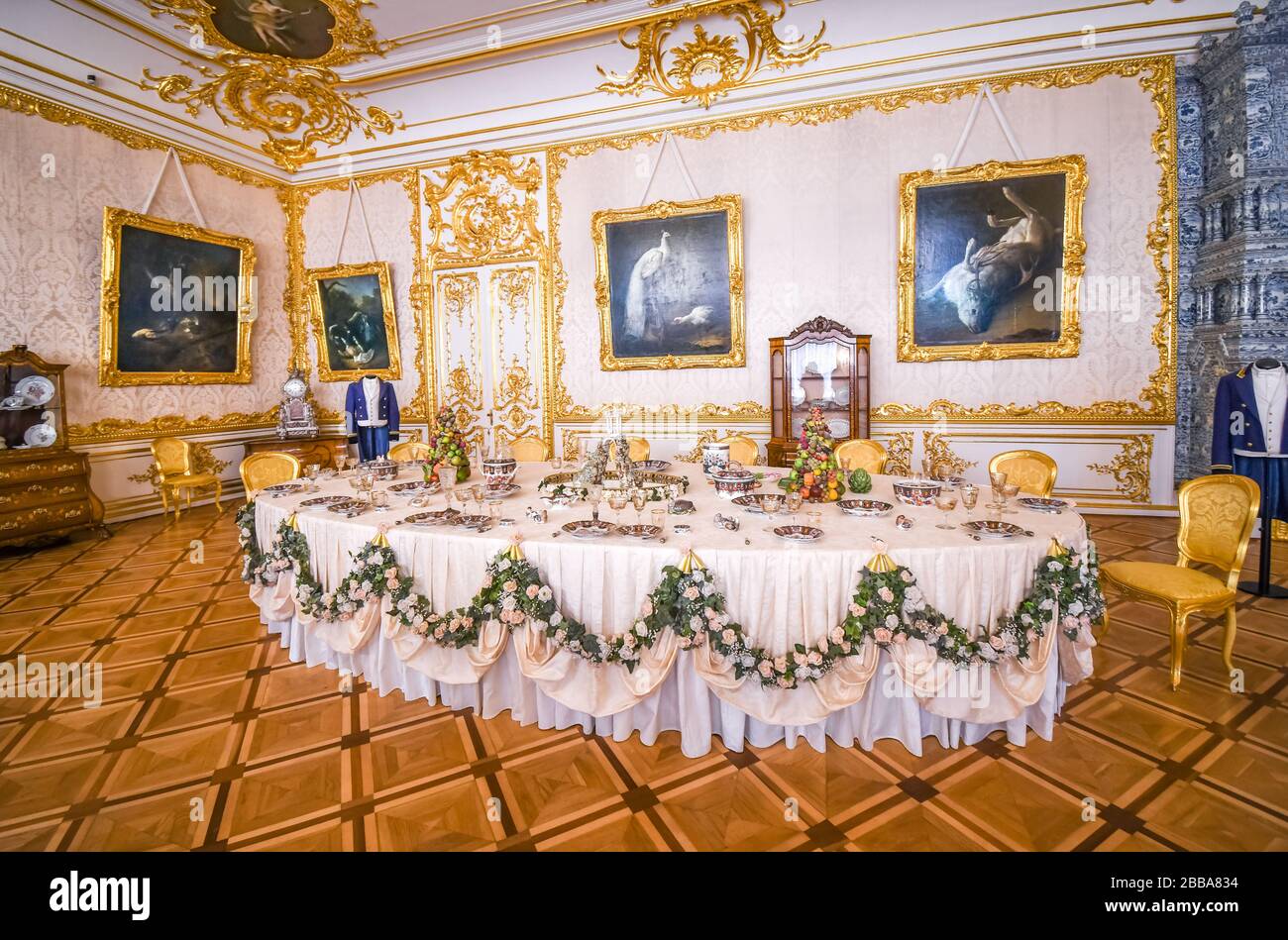 A lavish table setting inside the royal Catherine's Palace in Pushkin ...