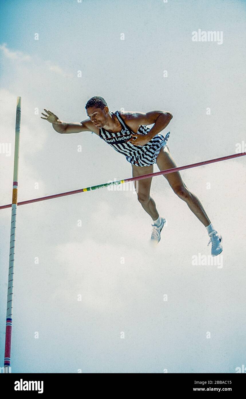 Dan O'Brien (USA) competing in the decathlon at the 1996 US Olympic ...
