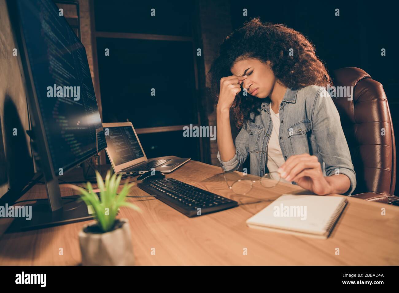 Profile side photo depressed stressed afro american girl web ...