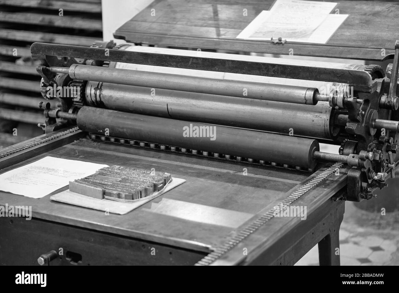 Old typography printing machine. Close up. Noise Stock Photo - Alamy