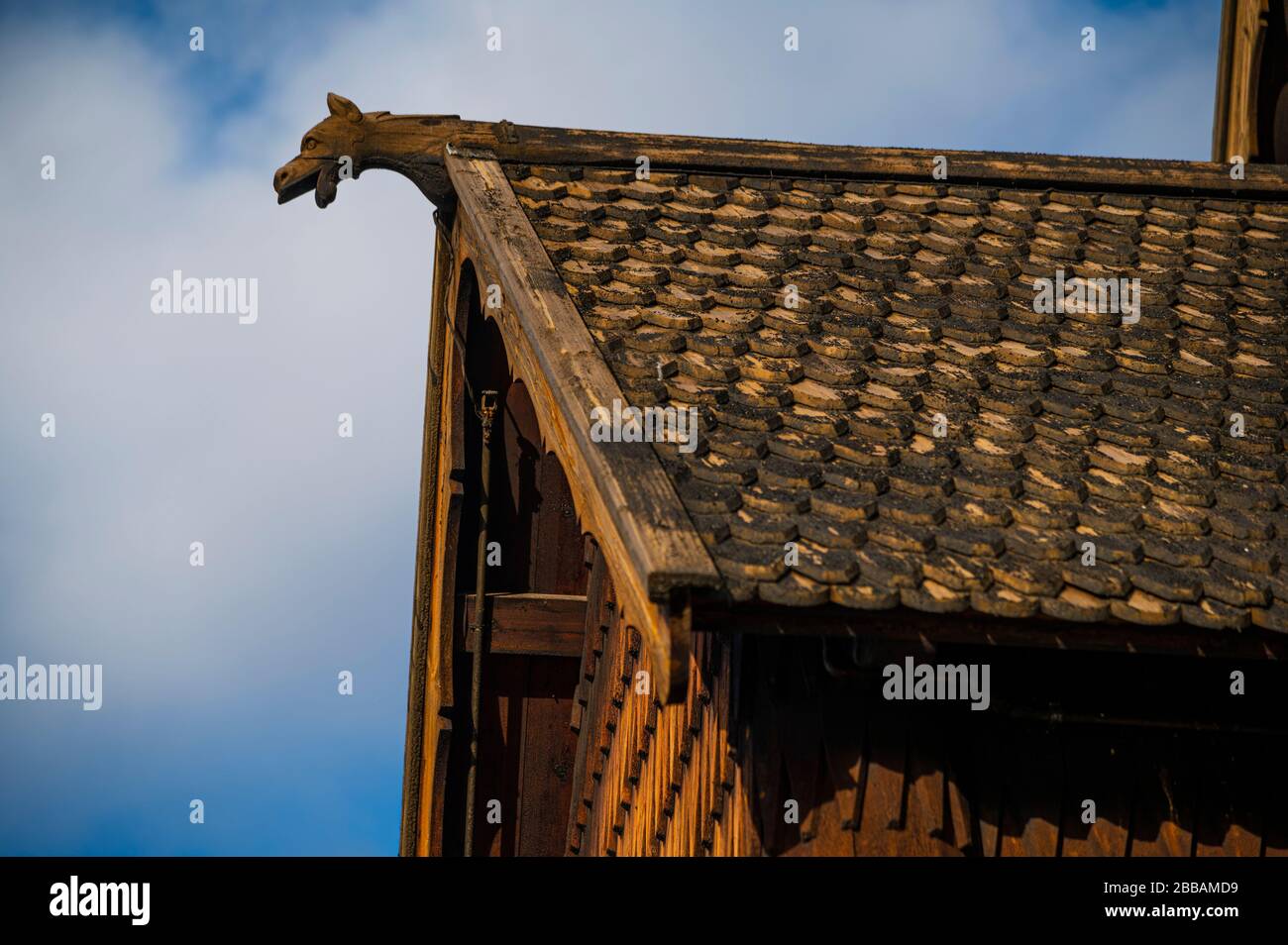 Wooden Waterspout on Heddal Stave Church in Norway Stock Photo - Alamy