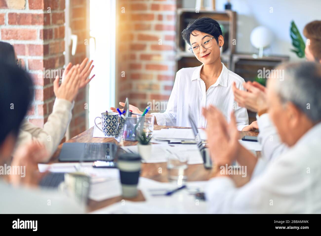 Group of business workers smiling happy and confident. Working together ...