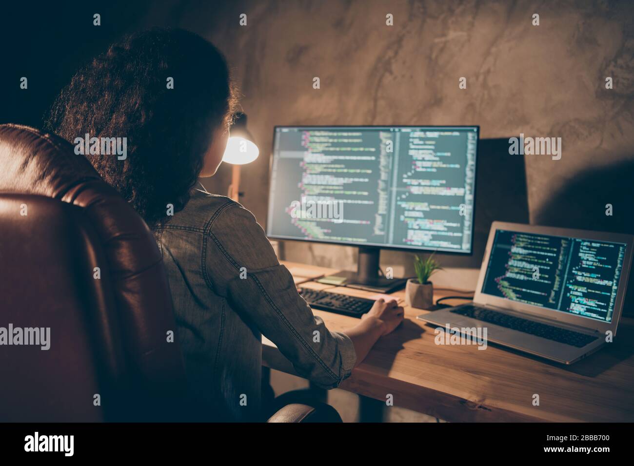 Back rear spine view photo concentrated afro american girl company ...