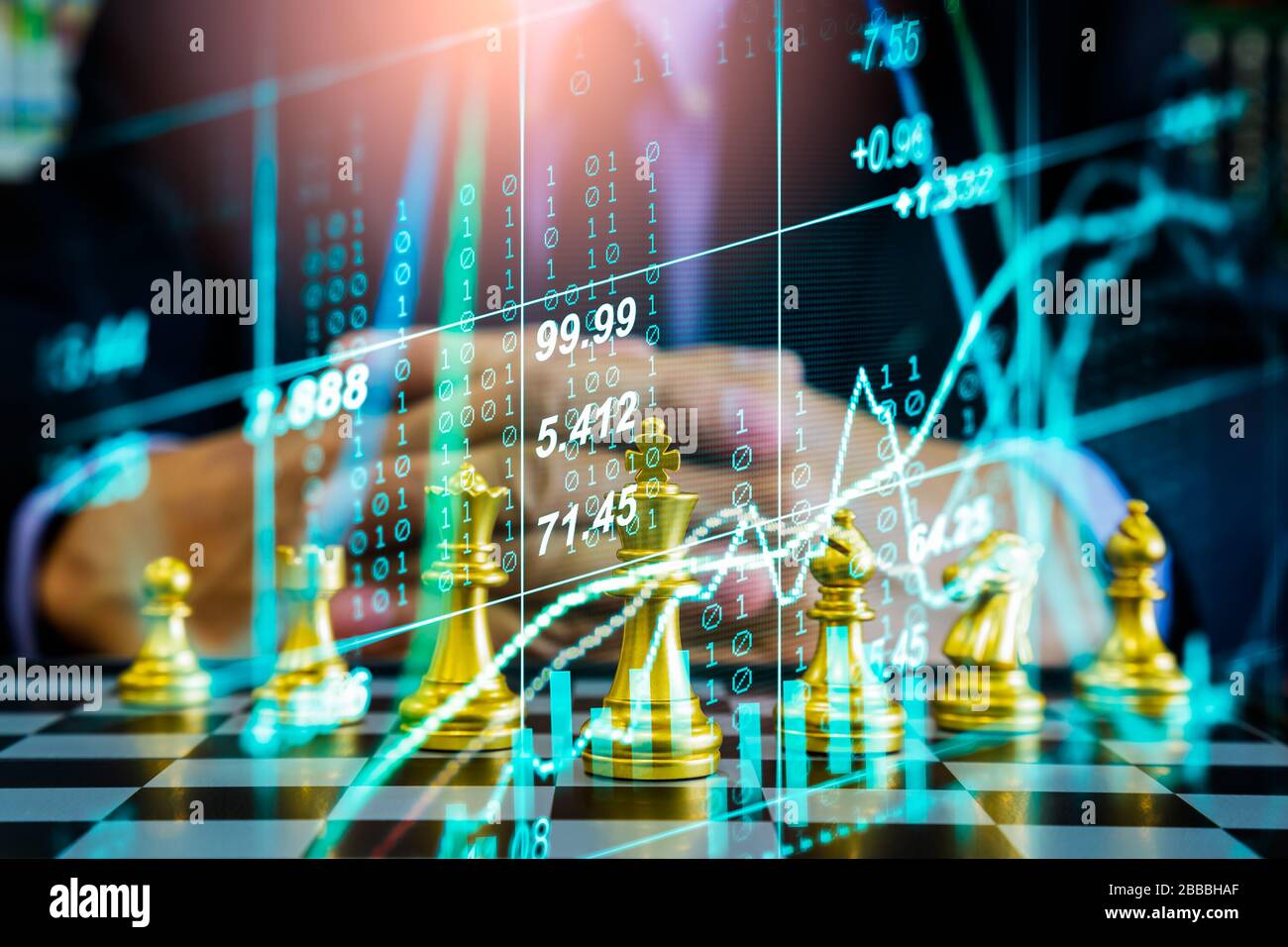 Chess game on chess board on stock market or forex trading graph chart ...