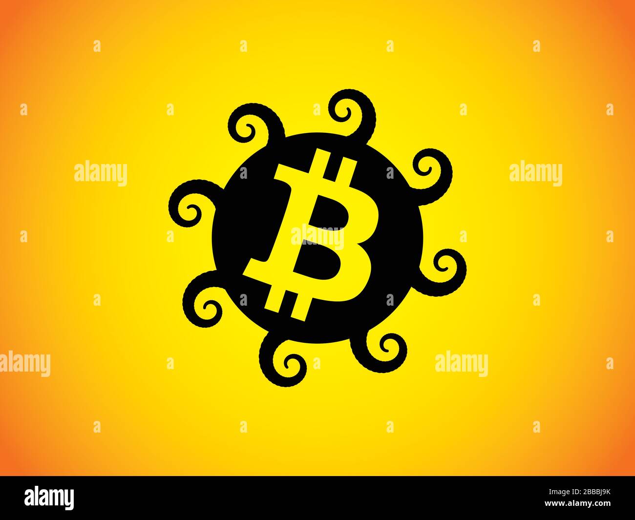 Abstract Bitcoin symbol on the orange - yellow gradient background ...