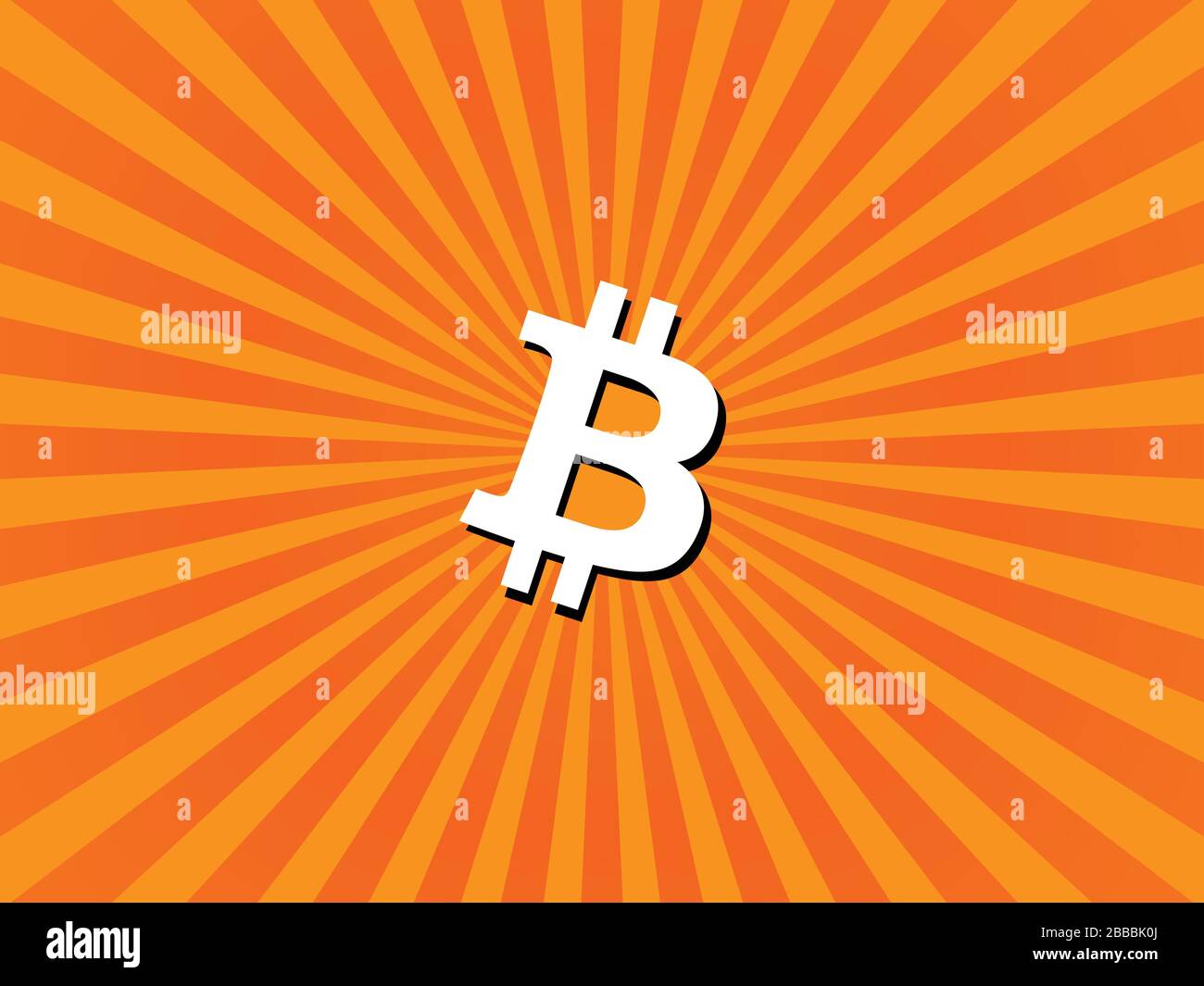 Orange and yellow beams background with white Bitcoin symbol in the ...