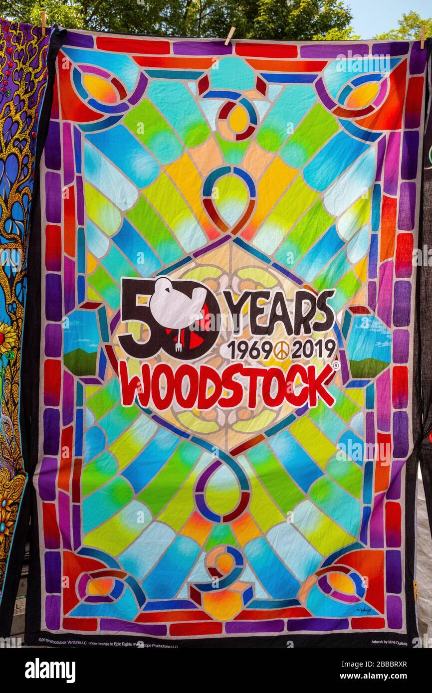 50 years of Woodstock (1969-2019) : goods being sold at Bethel, New ...