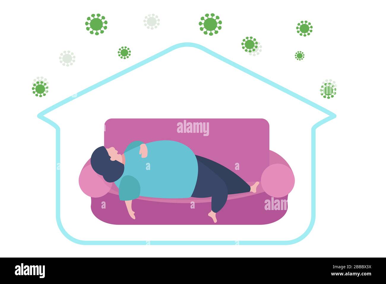 Funny thick or fat woman napping on sofa being lazy. Covid virus can ...