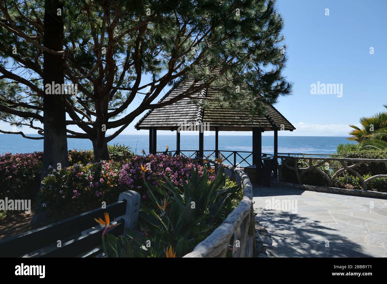 Beautiful Gardens And A Gazebo Overlooking The Pacific Ocean At A