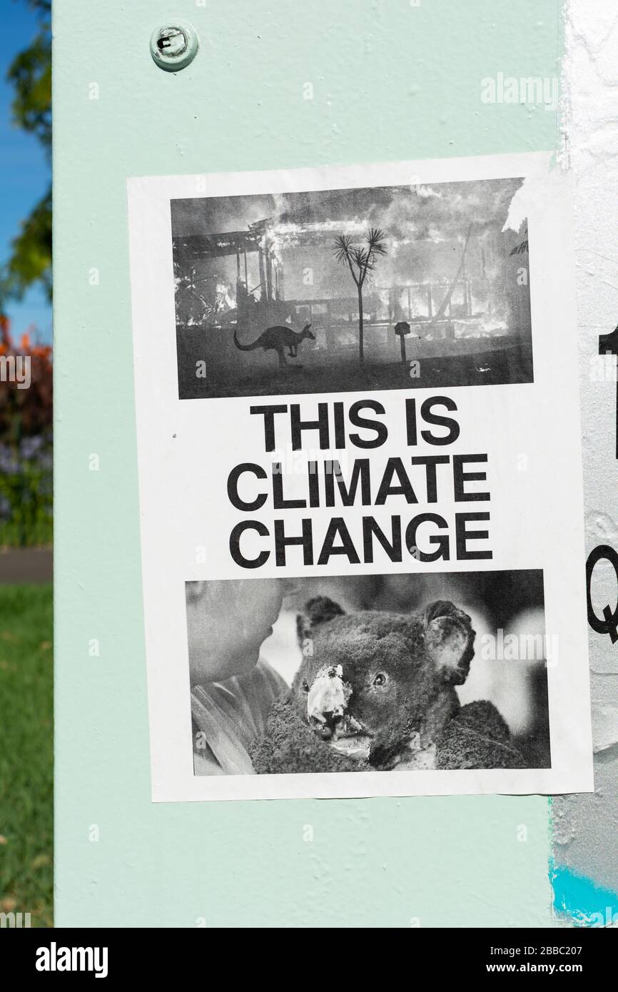 Poster on climate change and bushfires in Australia Stock Photo - Alamy