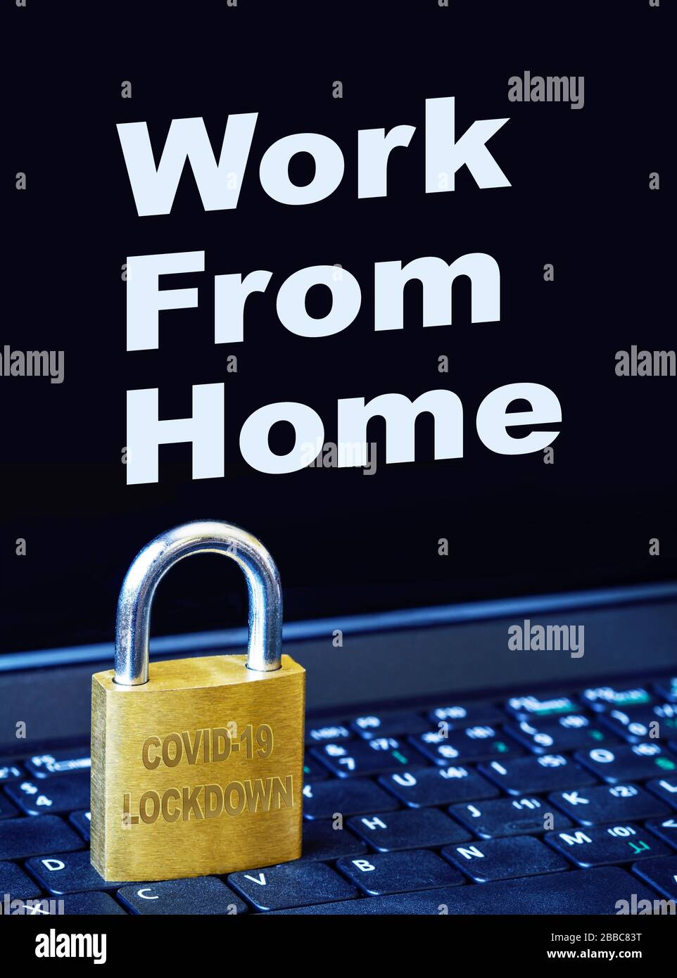 COVID-19 coronavirus lockdown concept with golden padlock on computer ...